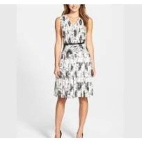 Halogen | Dresses | Halogen Womens Palm Tree Belted Pleat Print Fit ...